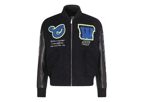 Off White Logic Patch Varsity Jacket Black Blue Mens Us