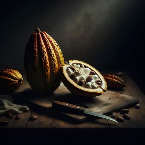 Premium Photo | Cacao on a table in a dark room