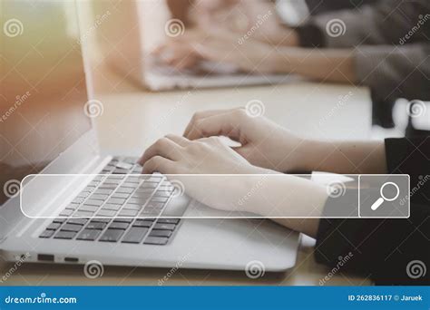 Hand Using Computer Notebook For Searching Information Stock Image