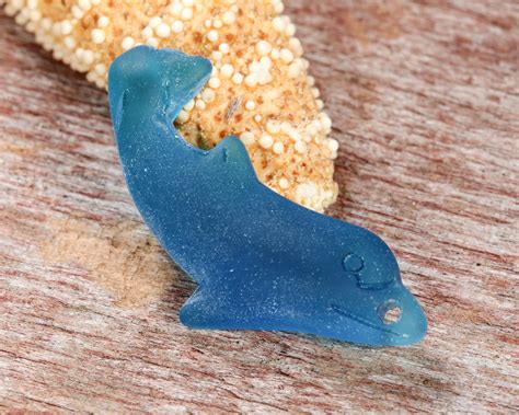 Peacock Blue Beach Style Glass Dolphin Pendant 16x36mm
