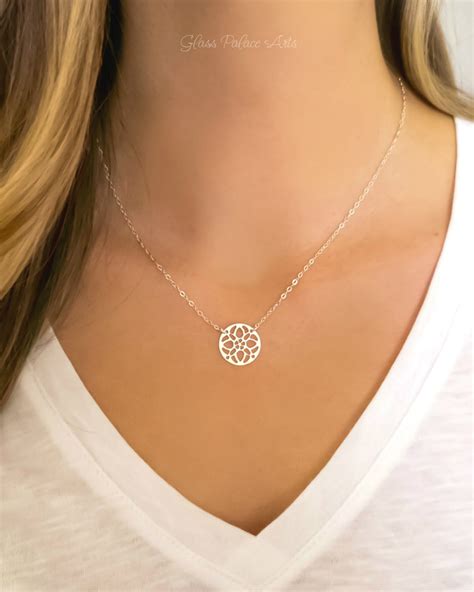 Sterling Silver Medallion Pendant Necklace For Women With Circle Filig