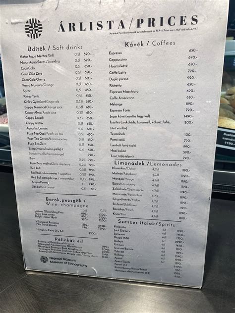 Menu At Etno Bistro Restaurant Budapest