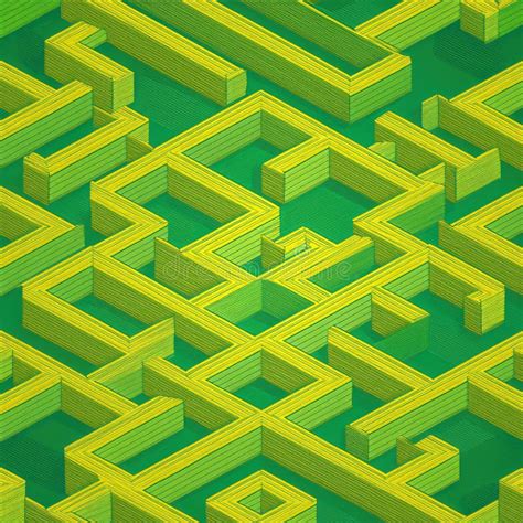 Abstract Green And Yellow Geometric Maze Pattern Design Stock