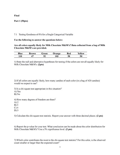Final Assignment Final Part 1 50pts 7 Testing Goodness Of Fit For