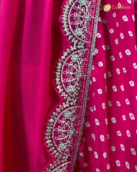 Lushkara Fuchsia Mirror Work Bandhani Suit Lushkara Designs Elegant