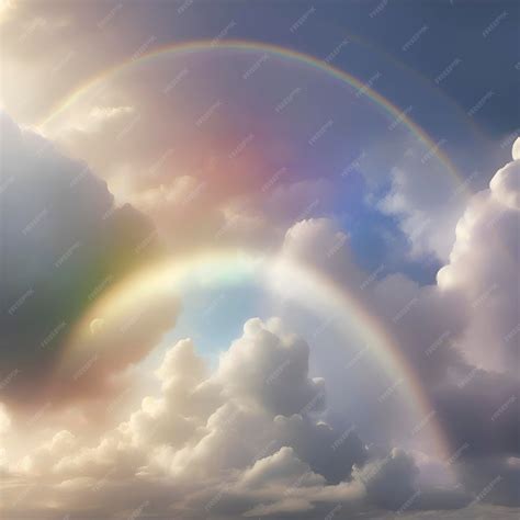 Premium Psd Rainbow In The Sky With Clouds And Sunlight Colorful