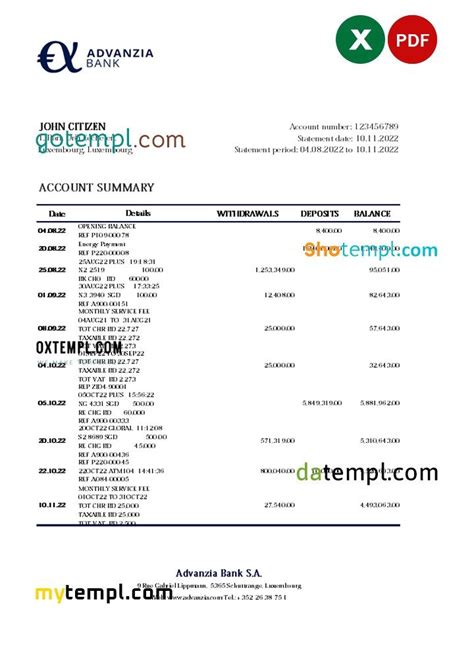 Luxembourg Advanzia Bank Statement 3 6 Months Excel And Pdf Example