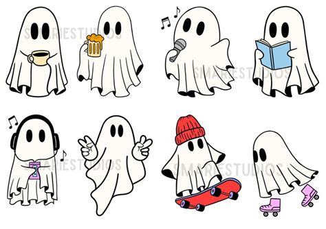 Cute Cartoon Ghost Svg Ghosts Doing Activities Adorable Etsy
