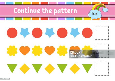 패턴을 계속합니다 교육 개발 워크 시트 아이들을위한 게임 활동 페이지 아이들을위한 퍼즐 유치원 수수께끼 플랫 절연 벡터 그림입니다 귀여운 만화 스타일입니다 교사 교육 관련