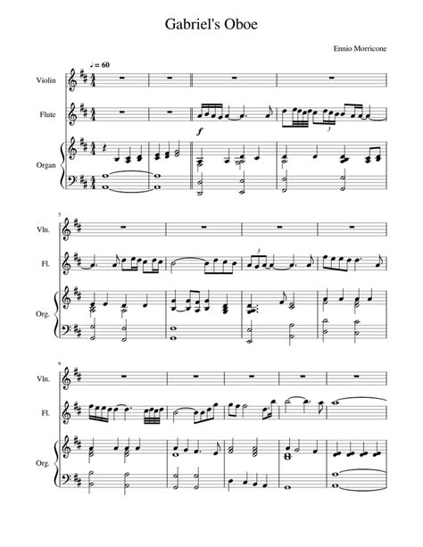 Gabriels Oboe Sheet Music For Organ Flute Violin Mixed Trio