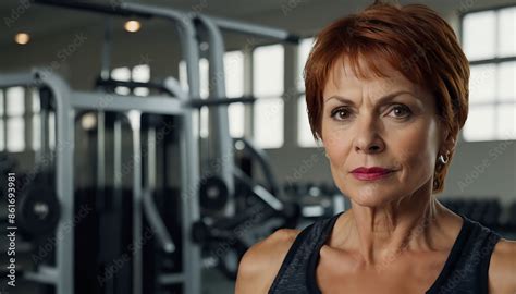 Nina A 58 Year Old Woman Caucasian Short Red Hair Brown Eyes Stock