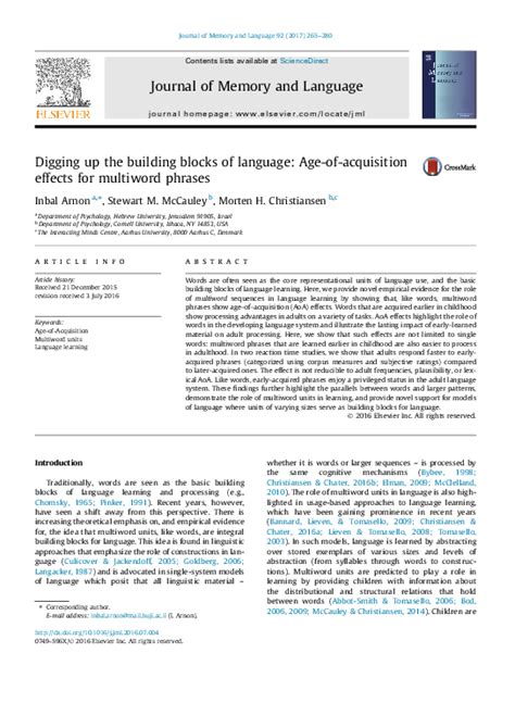 Pdf Arnon Mccauley And Christiansen 2017 Digging Up The Building