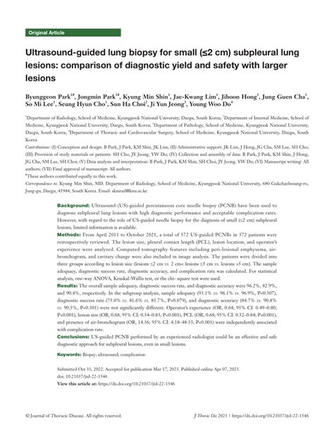 Pdf Ultrasound Guided Lung Biopsy For Small ≤2 Cm Subpleural Lung Lesions Comparison Of