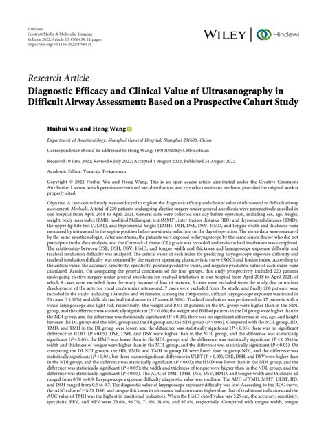 Pdf Diagnostic Efficacy And Clinical Value Of Ultrasonography In Difficult Airway Assessment