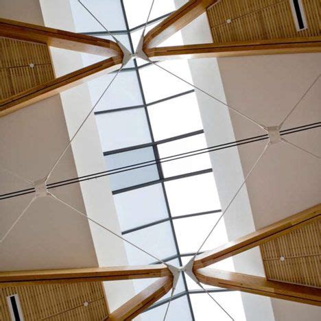 Fir Trusses Create Triangles That Meet In The Middle Of The Ceiling At A Community Hall In
