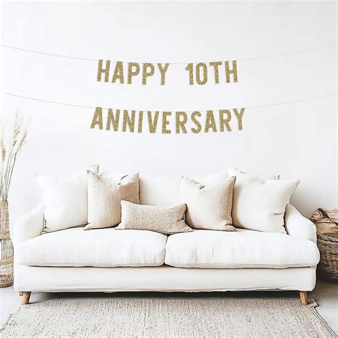 Happy 10th Anniversary Banner Party Decorations Ten Years Golden