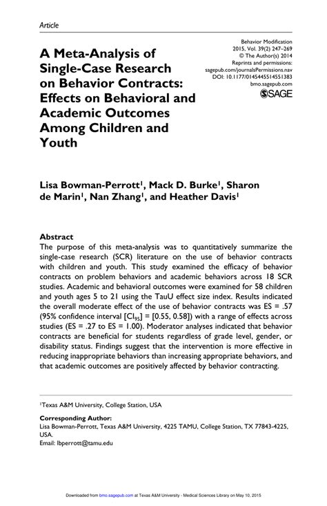 Pdf A Meta Analysis Of Single Case Research On Behavior Contracts