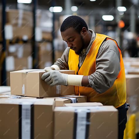 Efficient Warehouse Worker Packing Boxes For Shipment Premium Ai