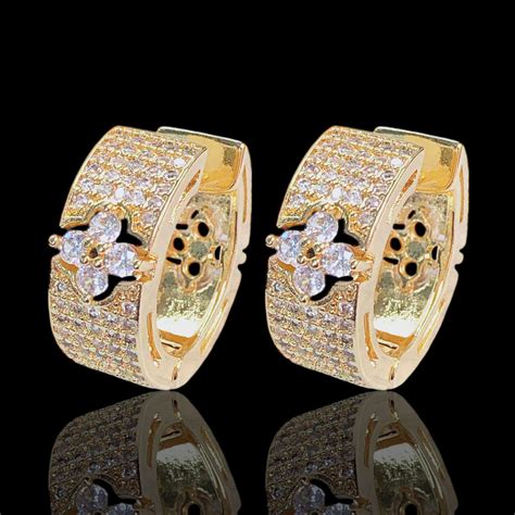 Gold Filled Oro Laminado Floral Crest Zirconia Earrings Kuania