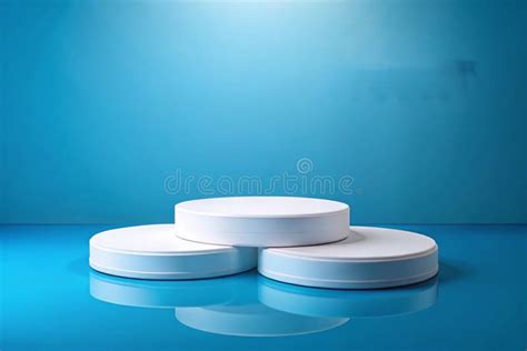 Two Empty Round White Platforms Stacked On Top Of Each Other Decorated On Blue Background