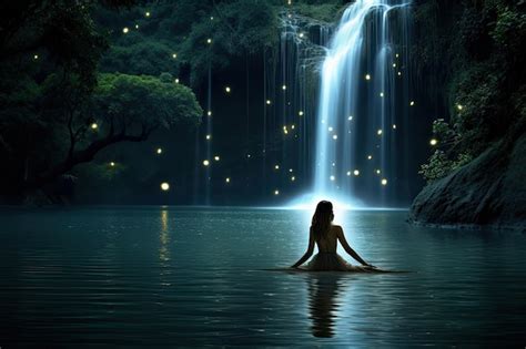 Premium Photo Waterfall Bathed In The Soft Glow Of Moonlight