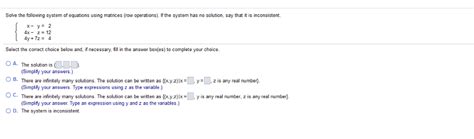 Solved Solve The Following System Of Equations Using