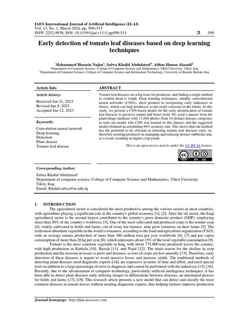 Early Detection Of Tomato Leaf Diseases Based On Deep Learning Techniques Download Free Pdf