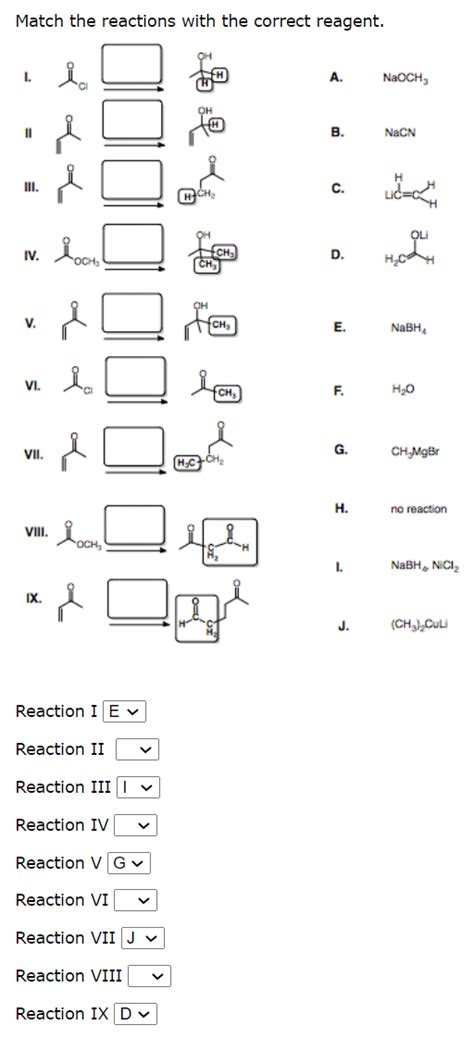 Solved Match the reactions with the correct reagent. The | Chegg.com