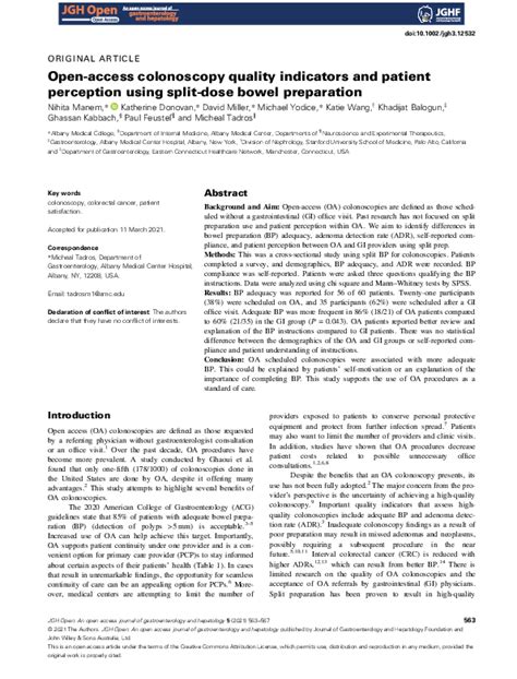 Pdf Open‐access Colonoscopy Quality Indicators And Patient Perception Using Split‐dose Bowel