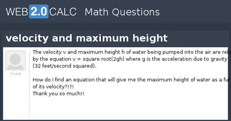 View Question Velocity And Maximum Height
