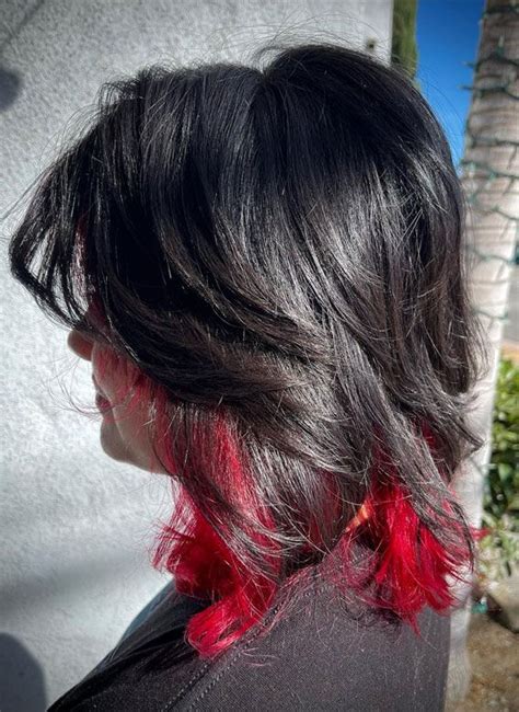 Red Highlights Wolf Cut