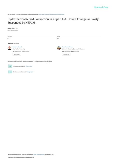 Solution Hydrothermal Mixed Convection In A Split Lid Driven Triangular Cavity Suspended By