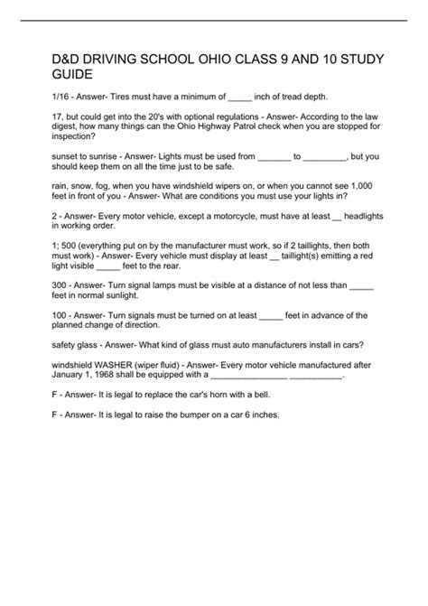 Dandd Driving School Ohio Class 9 And 10 Study Guide Dandd Stuvia Us