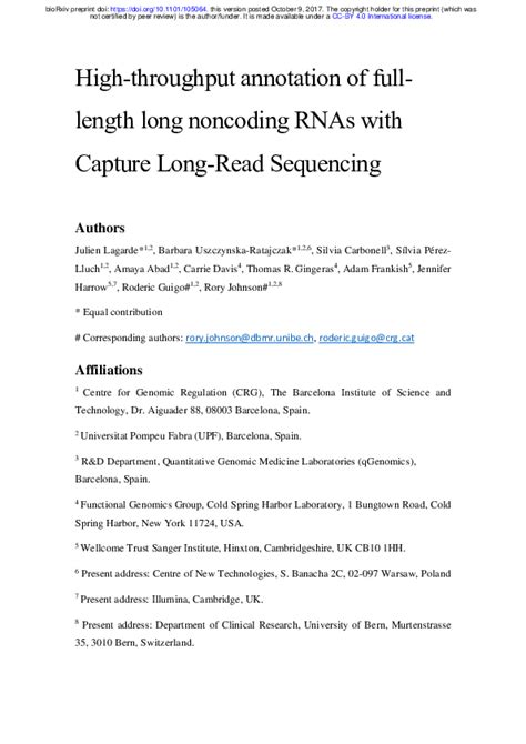 Pdf High Throughput Annotation Of Full Length Long Noncoding Rnas With Capture Long Read
