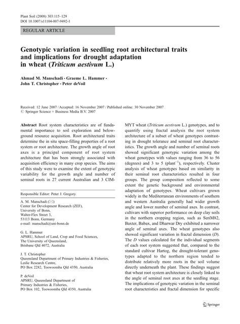 Pdf Genotypic Variation In Seedling Root Architectural Traits And
