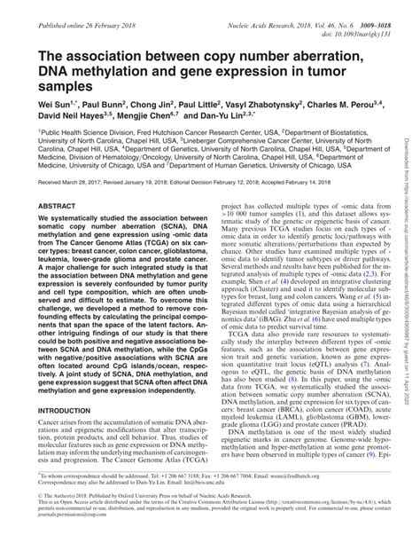 Pdf The Association Between Copy Number Aberration Dna Methylation