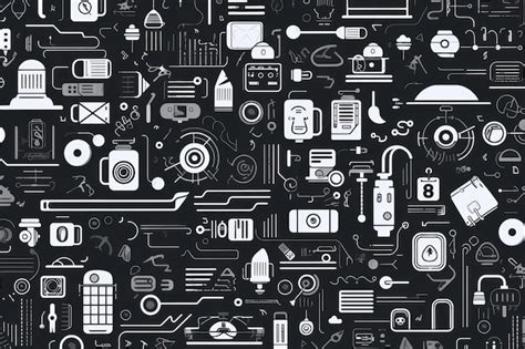 Charcoal Abstract Technology Background Using Tech Devices And Icons Thin Line Interface Vector