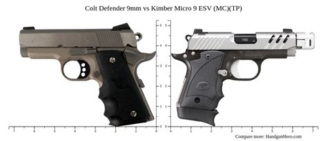 Colt Defender 9mm Vs Kimber Micro 9 Esv Mctp Size Comparison