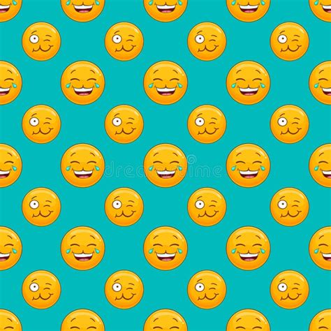 Seamless Pattern With Cartoon Cute Smile Face Stock Vector