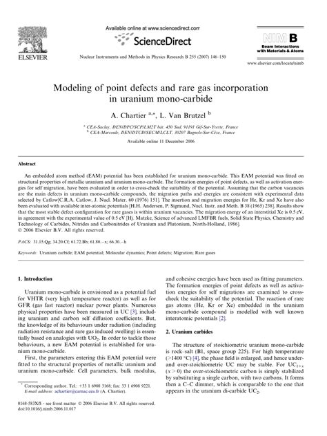 Pdf Modeling Of Point Defects And Rare Gas Incorporation In Uranium