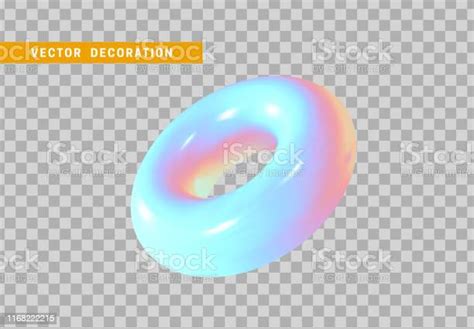 현실적인 3d 모양 Torus 홀로그램의 그라데이션 홀로그램 색상도넛 개체 투명 한 배경에 격리 된 기하학적 장식 디자인 요소입니다 벡터 일러스트레이션을 참조하십시오 도넛에