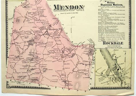 Mendon Massachusetts 1870 Map By Fw Beers Hand Colored Etsy