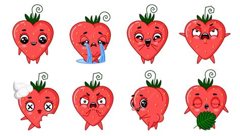 Premium Vector Emoji Set Of Stickers Red Strawberry Vector
