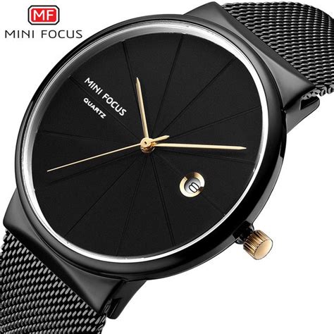 Mini Focus 0176 Mens Fashion Watch Simple Japanese Movement Calendar Waterproof Metal Mesh Belt