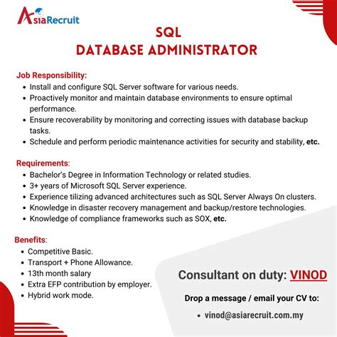 Asiarecruit Informationtechnology Technologysolutions Databaseadministrator