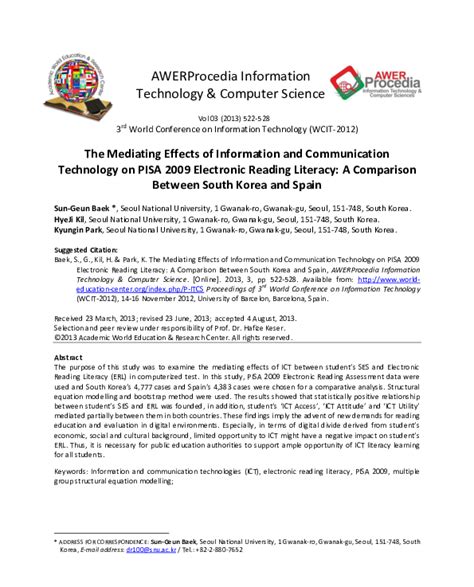 Pdf The Mediating Effects Of Information And Communication Technology On Pisa 2009 Electronic