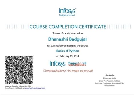 Dhanashri Badgujar On Linkedin Infosysspringboard Pythonprogramming