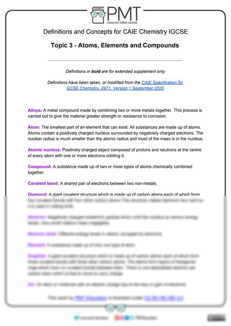 Solution Definitions Topic 3 Atoms Elements And Compounds Caie