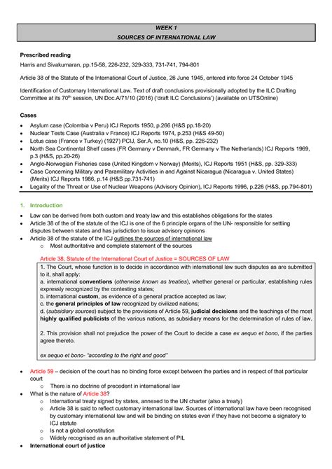 Pil Part A Topic 1 6 Lecture Notes 1 6 Week 1 Sources Of International Law Prescribed