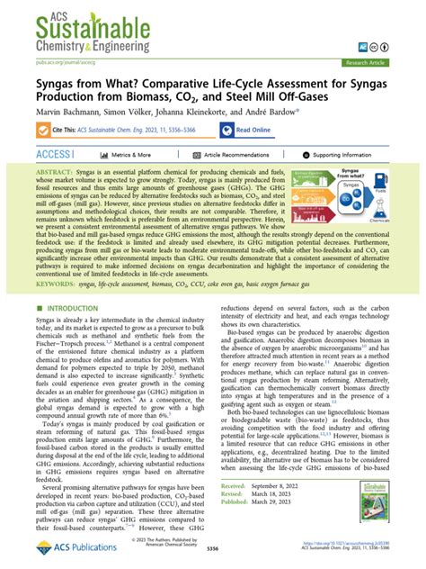 Bachmann Et Al 2023 Syngas From What Comparative Life Cycle Assessment